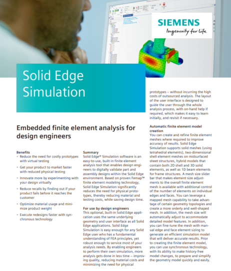 Solid Edge Simulation Data Sheet | Solid Edge